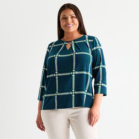 Click here for Liz Claiborne Womens Round Neck 3/4 Sleeve Plus Bl... prices