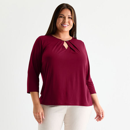 Click here for Liz Claiborne Womens Round Neck 3/4 Sleeve Plus Bl... prices