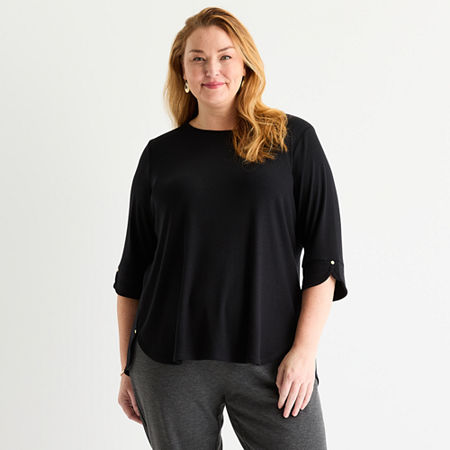 Click here for Liz Claiborne Plus Womens Round Neck 3/4 Sleeve Tu... prices