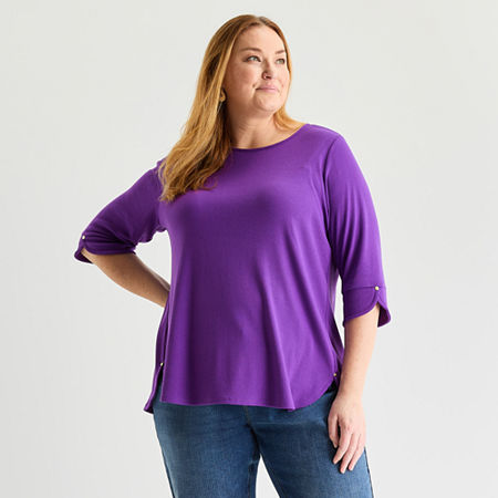 Click here for Liz Claiborne Plus Womens Round Neck 3/4 Sleeve Tu... prices