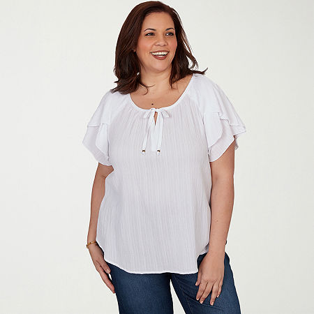 Click here for Hearts Of Palm Womens Plus Split Tie Neck Short Sl... prices