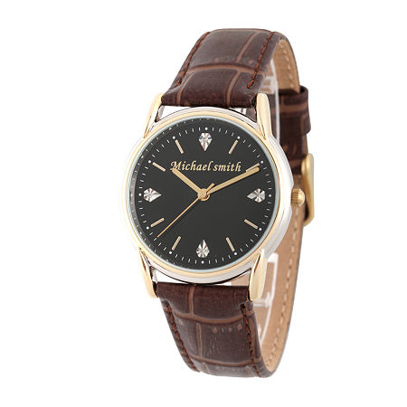 Click here for Personalized Mens Brown Leather 4 Diamond Strap Wa... prices