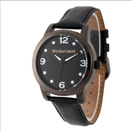 Click here for Personalized Mens Black Alloy Leather Strap Watch... prices