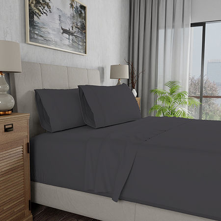 Color Sense 300 Thread Count 100 Cotton Sateen 4-Pc. Sheet Set  Full - Dark Gray