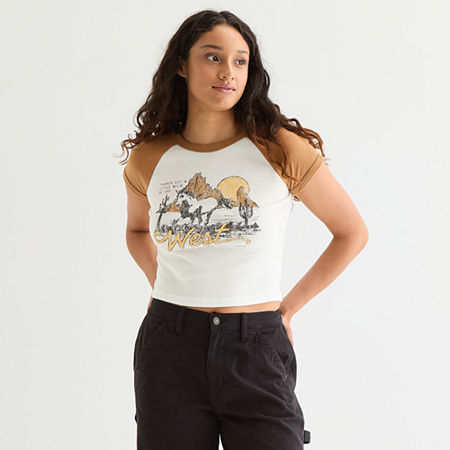 Click here for Arizona Womens Crew Neck Short Sleeve Juniors Grap... prices