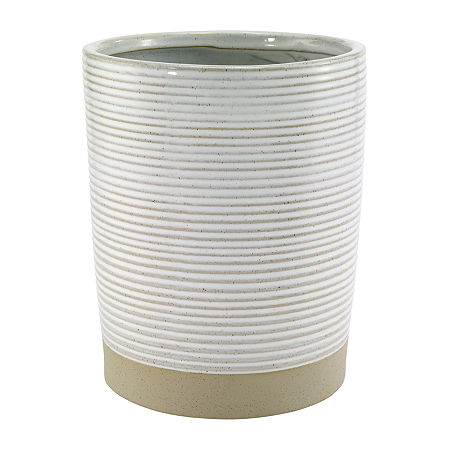 Avanti Drift Lines Textured Ribbed Ceramic Wastebasket - Linen
