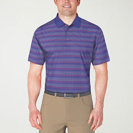Pga Tour Mens Short Sleeve Jacquard Striped Golf Polo Shirt - Dazzling Blue