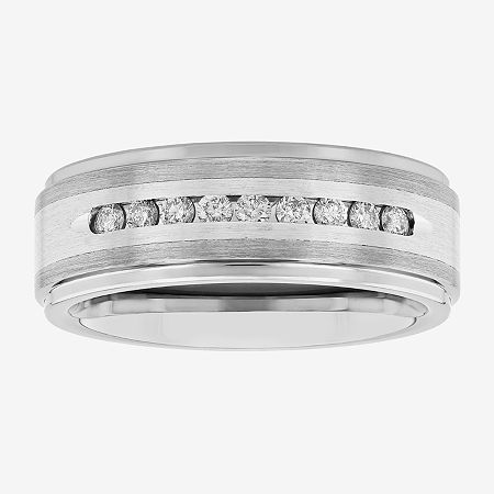 Click here for Mens 8MM 1/4 CT. T.W. Natural White Diamond Stainl... prices