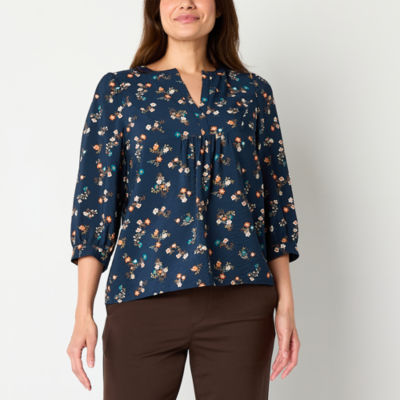 St. John's Bay Womens Split Crew Neck 3/4 Sleeve Blouse - JCPenney