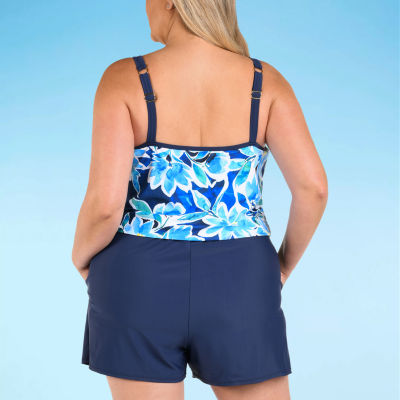 Sonnet Shores Womens Tropical Swim Romper Plus, Color: Midnight Blooms ...