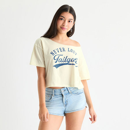 Grayson Threads  The Label Womens Juniors Scoop Neck Short Sleeve Fitted Graphic T-Shirt  Large  White
