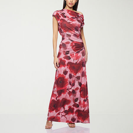 Premier Amour One Shoulder Womens Short Sleeve Floral Maxi Dress  2  Pink