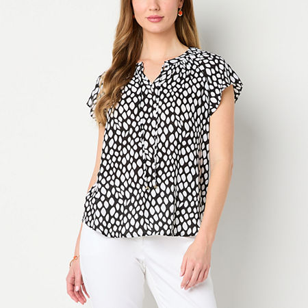 Click here for Liz Claiborne Womens Split Tie Neck Short Sleeve B... prices