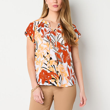 Click here for Liz Claiborne Womens Split Tie Neck Short Sleeve B... prices