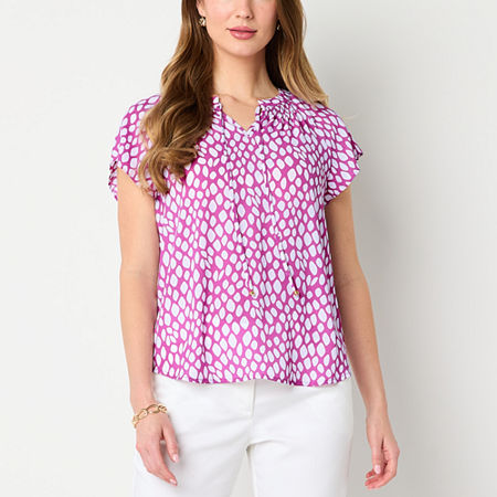 Click here for Liz Claiborne Womens Split Tie Neck Short Sleeve B... prices