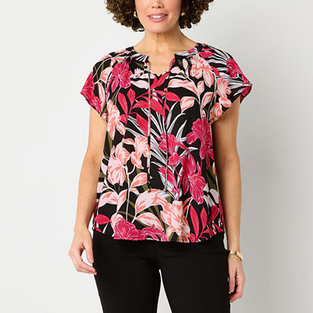 Click here for Liz Claiborne Womens Split Tie Neck Short Sleeve B... prices