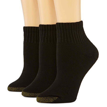 Womens Gold Toe(R) 3pk. Black Ultra Tec Quarter Socks