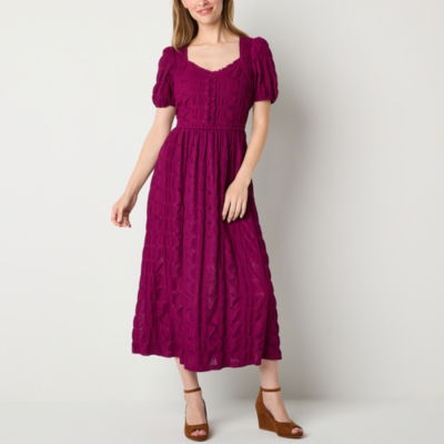 Frye and Co. Womens Short Sleeve Midi Sundress, Color: Magenta Purple ...