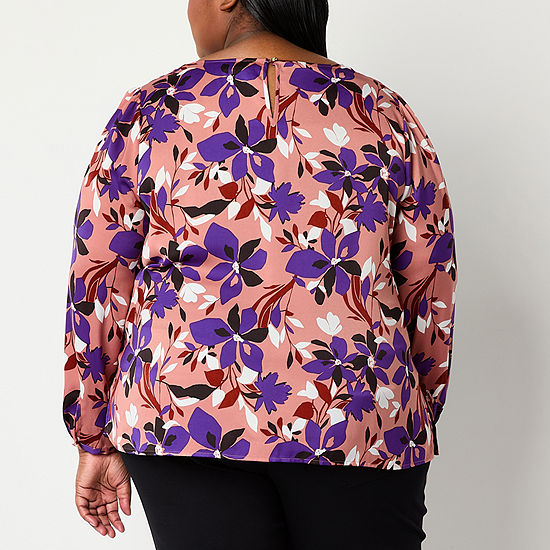 Liz Claiborne Plus Womens Round Neck Long Sleeve Satin Blouse, Color ... Liz Claiborne Plus Womens Round Neck Long Sleeve Satin Blouse, Color ...