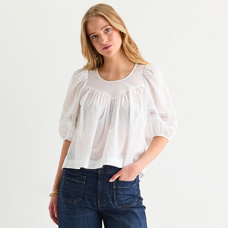 Click here for a.n.a Eyelet Womens Round Neck Short Sleeve Blouse... prices