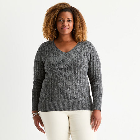 Click here for St. Johns Bay Plus Womens V Neck Long Sleeve Pullo... prices