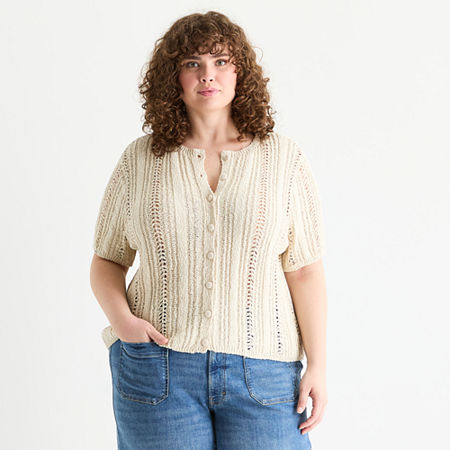 Click here for a.n.a Womens Crew Neck Short Sleeve Button Plus Ca... prices