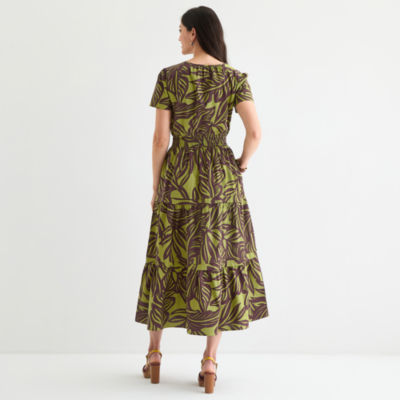 Be by CHETTA B Womens Short Sleeve Floral Maxi Dress, Color: Olive ...