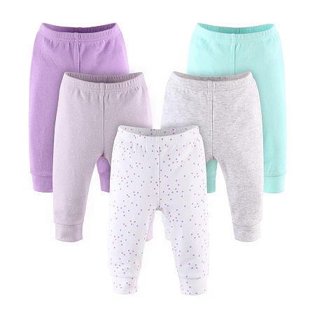 The Peanutshell Baby Boy or Baby Girl Pants Set  5 Pack  Pastel - White/lavender/lilac/mint