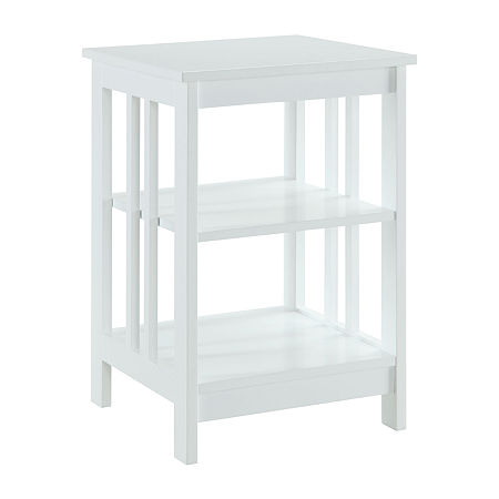 Mission End Table with Shelves - White