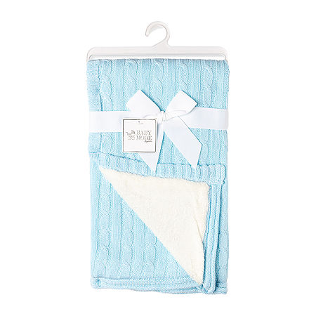 3 Stories Trading Baby Boy Cable Knit Sherpa Blanket - Blue