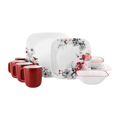 Corelle Chelsea Rose 16-pc. Glass Dinnerware Set, Color: Red - JCPenney