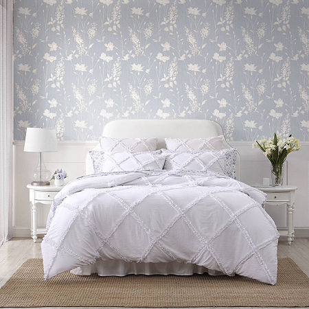 Laura Ashley Norah Solid Microfiber 2 Piece Comforter Set  Twin - White