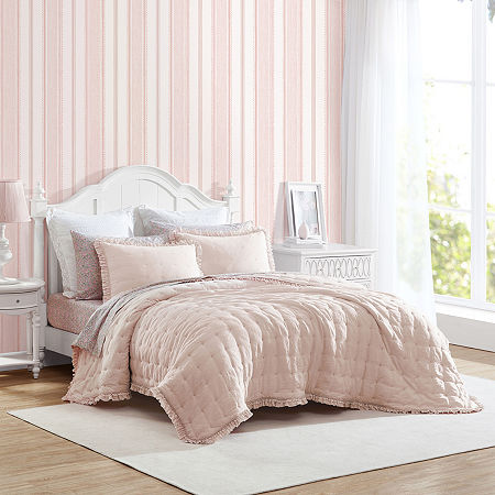 Laura Ashley Hailee Microfiber 3 Piece Quilt Set  Full/Queen - Light Pink