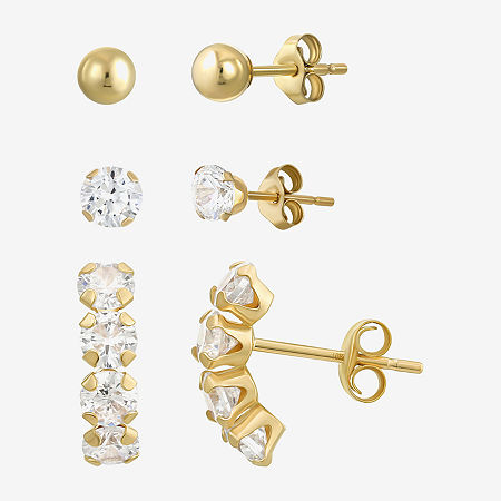 Click here for Womens Cubic Zirconia 10K Gold Round 3 Pair Earrin... prices