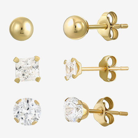 Click here for Womens Cubic Zirconia 14K Gold Ball Round 3 Pair E... prices