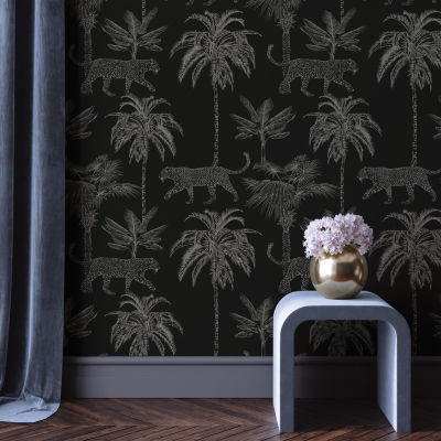 Tempaper Palm Leopards Mural Wallpaper CM9097, Color: Black - JCPenney