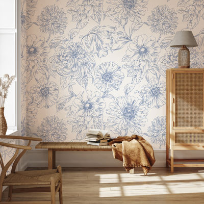 Tempaper Floral Blooms Mural Wallpaper CM9099, Color: Prussian Blue ...