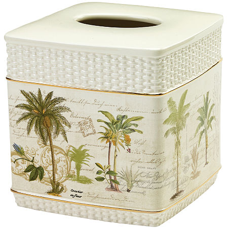 Avanti Colony Palm Tree Textured Ceramic Tissue Box Cover - Ivory