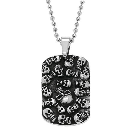 Click here for Mens Stainless Steel & Black IP Skull Dog Tag Pend... prices