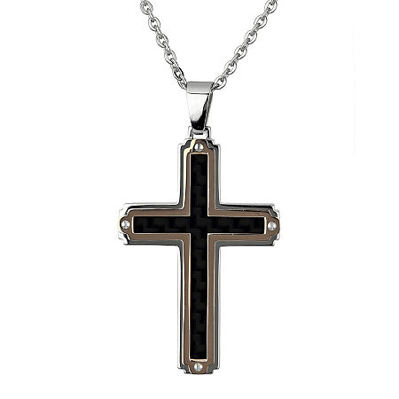 Click here for Mens Stainless Steel & Rose-Tone IP Cross Pendant... prices