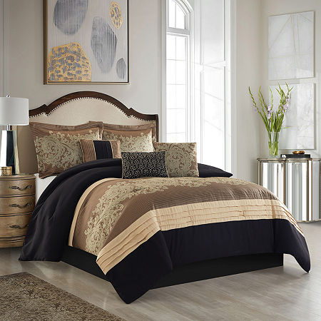Stratford Park Margret 7 Piece Comforter Set  California King - Black and Gold-Tone
