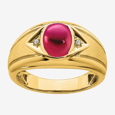 Mens Diamond Accent Lab Created Red Ruby 14K Gold Fashion Ring - JCPenney