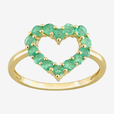 Womens Genuine Green Emerald 10K Gold Heart Cocktail Ring, Color ...