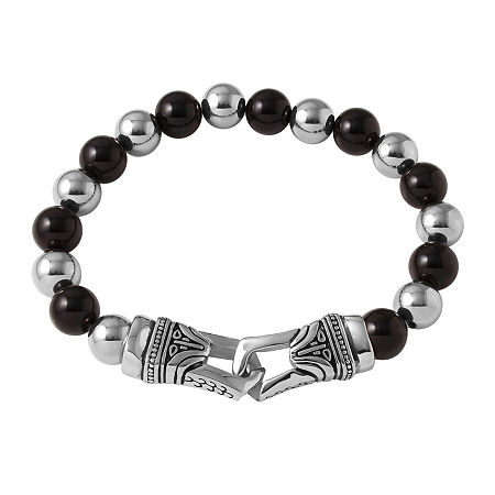 Click here for Mens Black Agate and Stainless Steel Bead Bracelet... prices