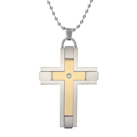 Click here for Mens Diamond-Accent Two-Tone Stainless Steel Cross... prices