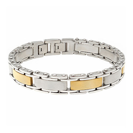 Click here for Mens Stainless Steel and Gold Ion Plated Link Brac... prices
