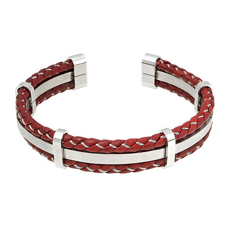 Click here for Mens Braided Brown Leather Stainless Steel Cuff Br... prices
