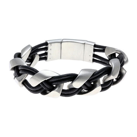 Click here for Mens Braided Black Leather Stainless Steel Bracele... prices