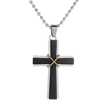 Click here for Mens Stainless Steel & Black IP Cross Pendant Neck... prices