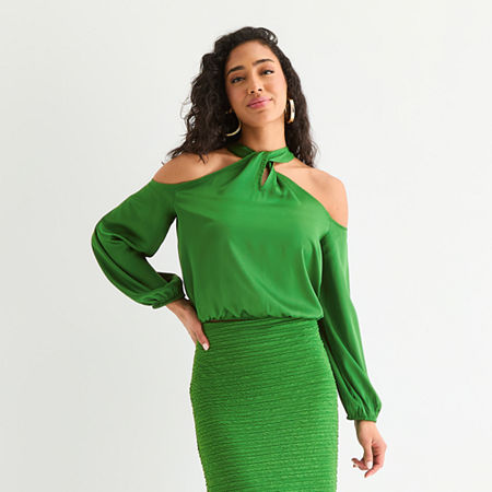 Click here for Bold Elements Womens Mock Neck Long Sleeve Satin B... prices